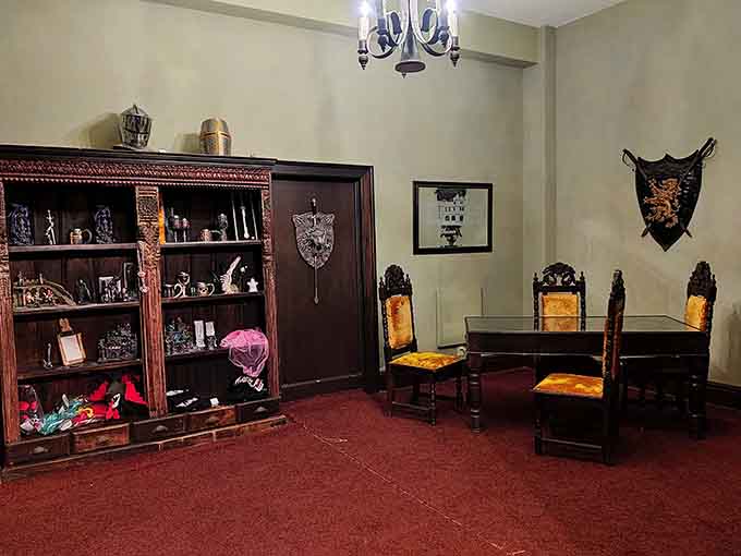 The medieval-themed room showcasing artifacts and decor that transport you back centuries, minus the plague and questionable hygiene.