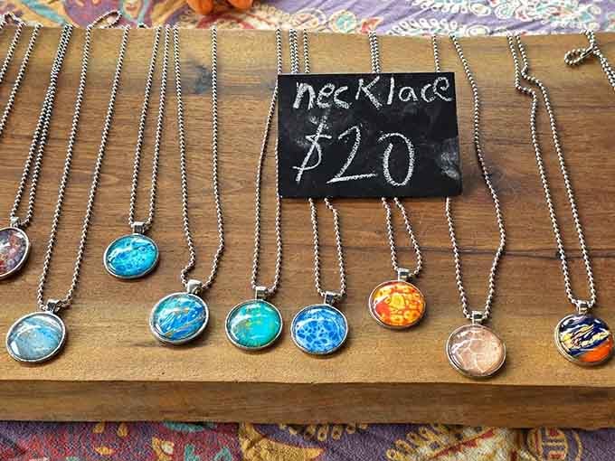 Handcrafted pendant necklaces in every ocean color imaginable, proof that beautiful things don't always come from big fancy stores.