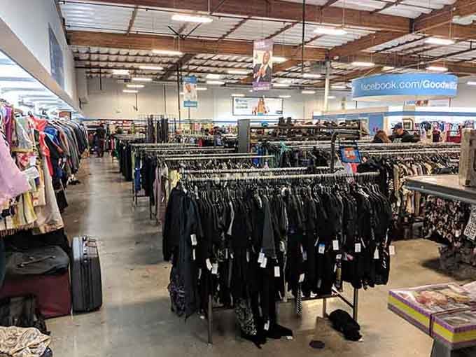 Long aisles of clothing organized and ready to browse, reminding you that a great outfit is always just one rack away.
