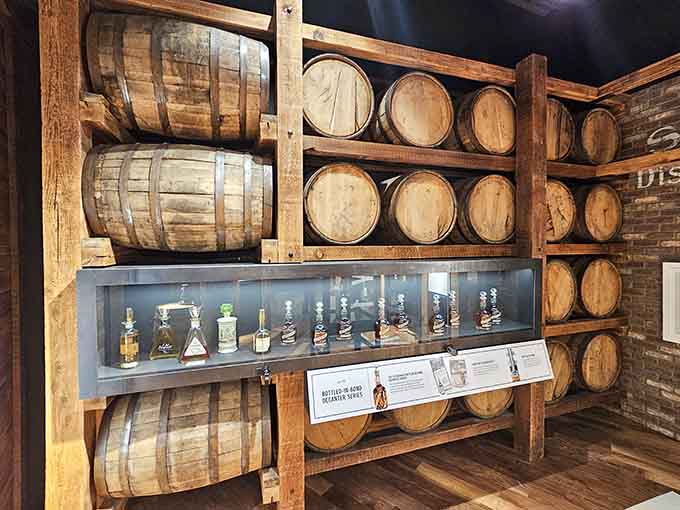 The Bottled-in-Bond Decanter Series on display. Proof that bourbon collecting is just adult treasure hunting with better rewards.