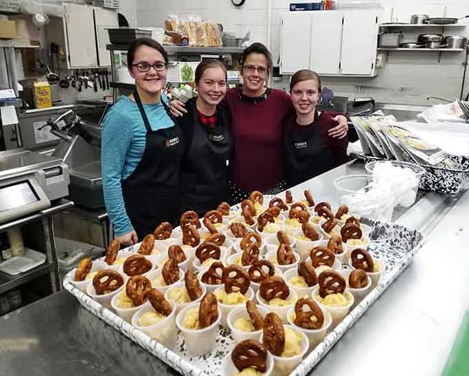 Soft pretzel bites topped with what appears to be pure happiness, because sometimes you need fancy desserts too.