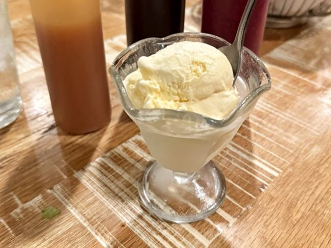 Every meal ends with a scoop of vanilla ice cream, served in a proper glass dish like a civilized human being.