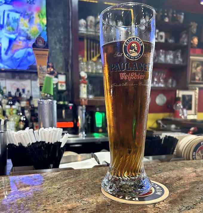A tall, cold Paulaner Weissbier at the bar, because great schnitzel deserves an equally great companion.