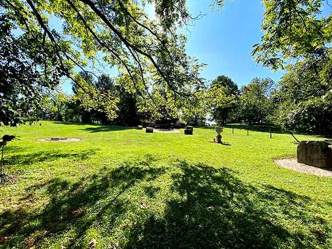 Wide open green lawns, dappled shade, and ancient stones waiting patiently. This is Kentucky at its most quietly magical.
