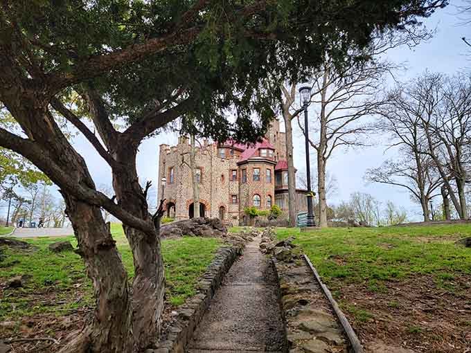 A winding stone pathway, bare trees, and a castle waiting at the end. New Jersey, you've been holding out on us.