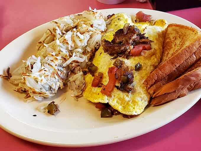 A breakfast plate so generous and golden, it makes skipping the morning commute feel completely justified.