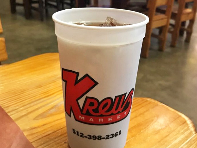 An ice-cold drink in a Kreuz Market cup. The perfect co-star to whatever magnificent meat is sitting across from it.