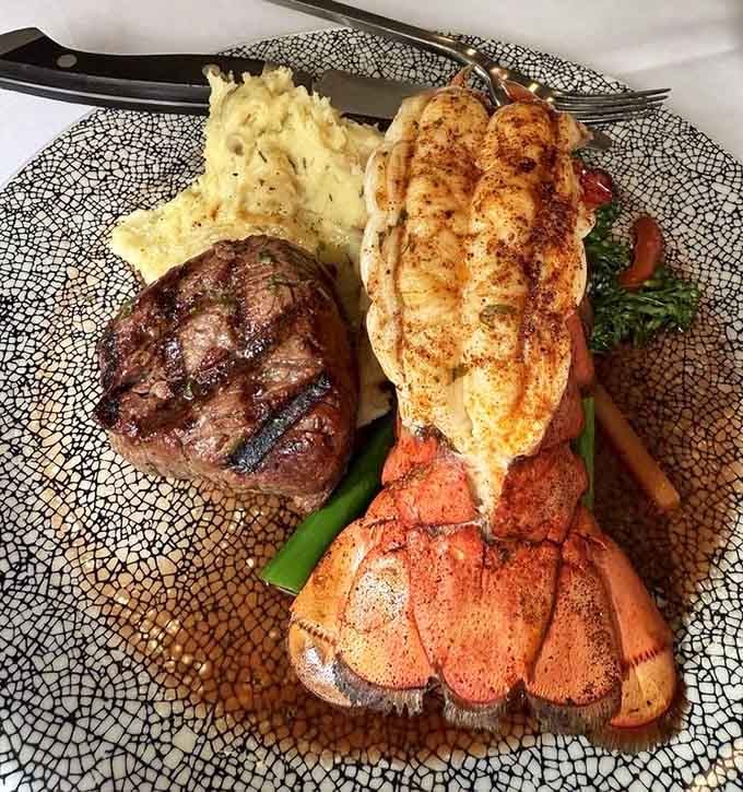 Surf and turf done right: a filet and lobster tail sharing a plate without any drama.
