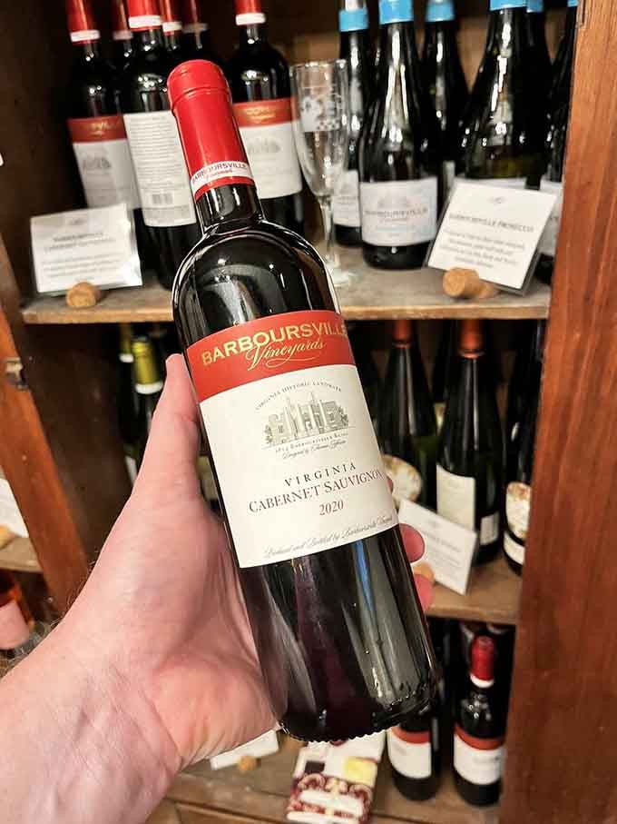 Virginia wines line the shelves, because even in the 1700s, people knew dinner required proper libations.