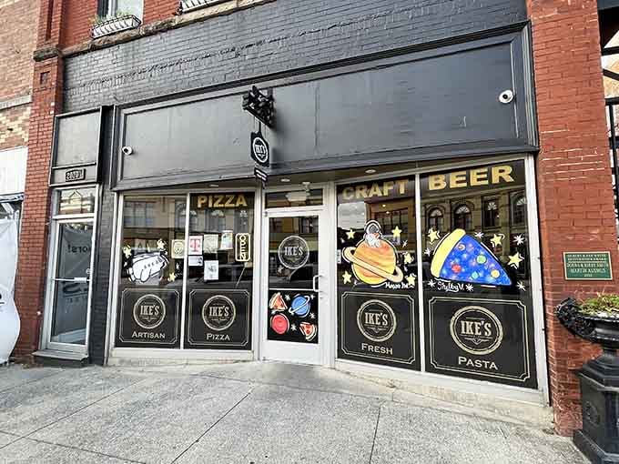 Pizza, craft beer, and hand-painted planets on the windows mean Ike's is clearly operating on a different level.