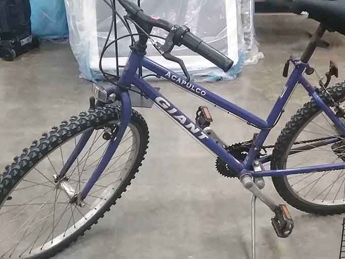 A purple Giant Acapulco mountain bike, ready for its second act and a whole new set of adventures.