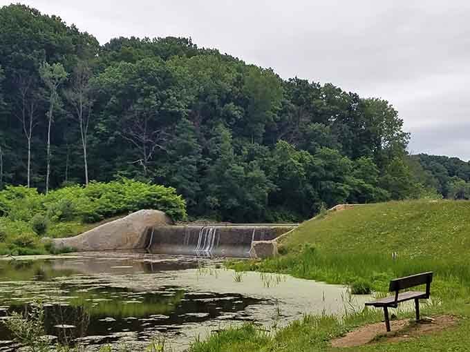 That little bench by the spillway isn't just seating. It's a front-row ticket to pure Ohio calm.