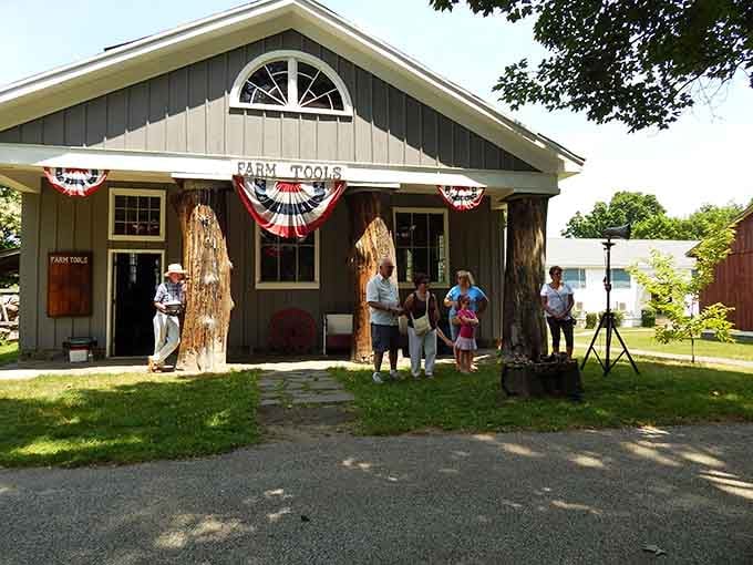 The Farm Tools building dressed up in patriotic bunting proves that even history knows how to throw a party.