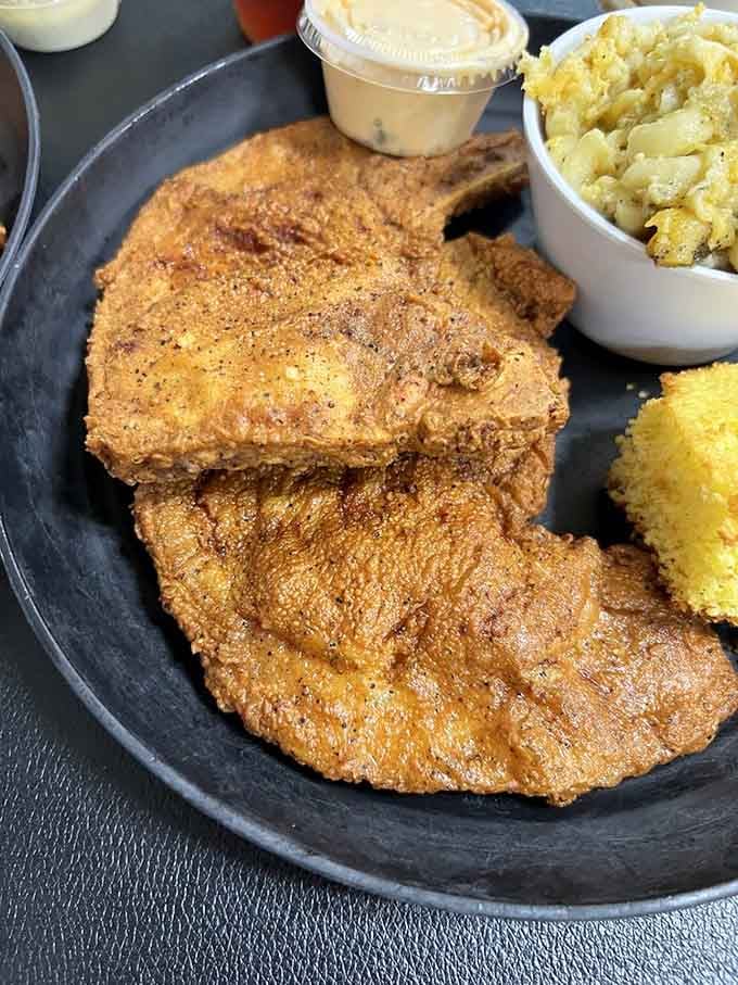 Pork chops this size and this golden deserve their own zip code, honestly.