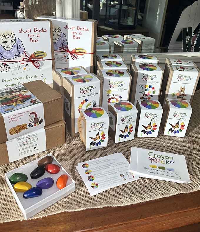 Crayon Rocks and "Just Rocks in a Box" kits that make you wish you were seven years old again.