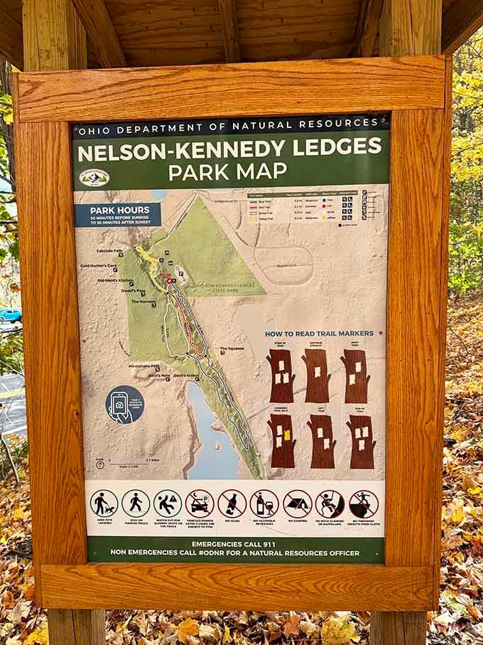 The trail map that makes you realize two miles can hold more surprises than most cross-country road trips.