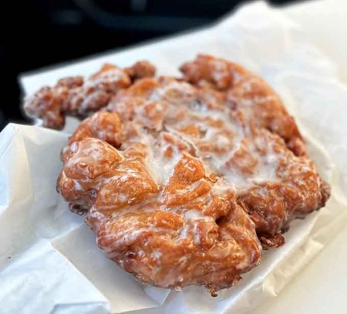 Rugged, golden, and generously glazed, this apple fritter means serious business from the very first bite.