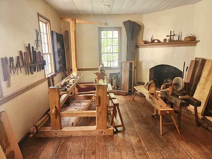 Every tool on that wall tells a story. These craftsmen didn't need a hardware store, they needed skill.