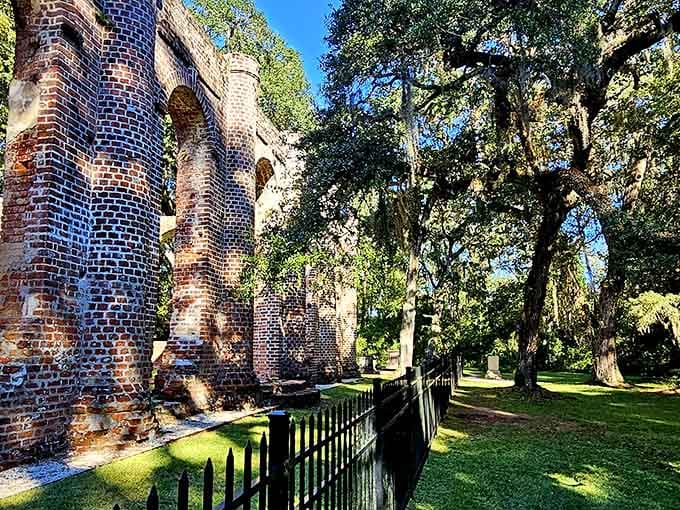 Sunlight hits these ancient brick columns just right, turning a quiet afternoon into something you'll be talking about for weeks.