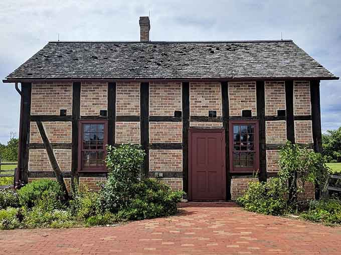 This striking half-timbered brick house carried an entire building tradition straight from the Old World to Wisconsin soil.