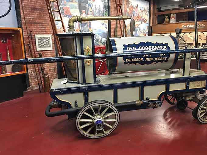 Old Gooseneck from Paterson, New Jersey, painted in proud blue and cream, is firefighting history wearing its Sunday best.