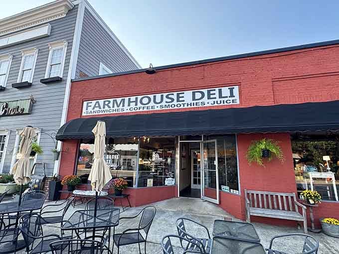 Farmhouse Deli's sidewalk seating and cheerful storefront say everything you need to know before you even walk in.