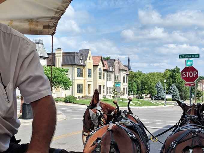 Riding past Truman Road on a mule-drawn wagon is the kind of only-in-Missouri moment that deserves its own postcard.