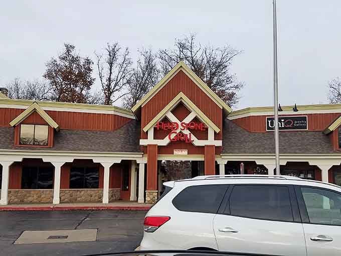 Fieldstone Grill's rustic facade and bold red neon sign say one thing loud and clear: serious food lives here.