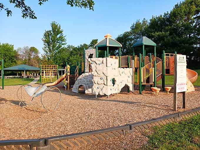 This playground at Moorman Park glows in the golden hour light, practically begging every kid within a mile to show up.
