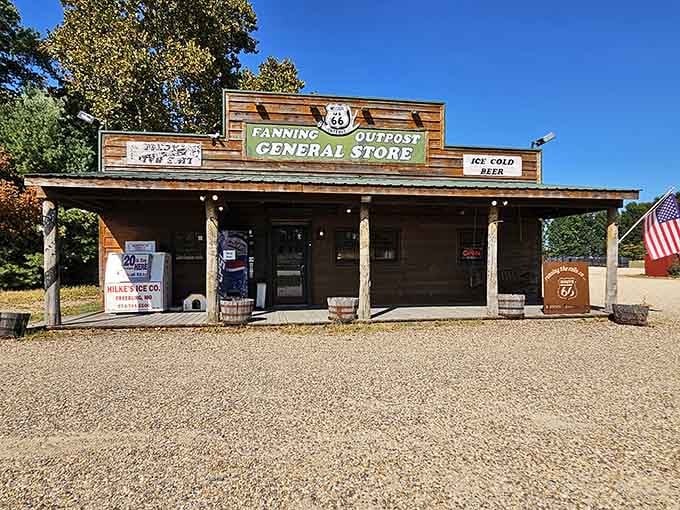 The Fanning Outpost General Store front porch looks like the set of every great American road trip movie ever made.