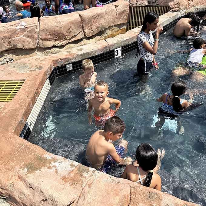 Shallow water, rocky surroundings, and big smiles, this kid-friendly pool is where the next generation of waterpark enthusiasts gets started.