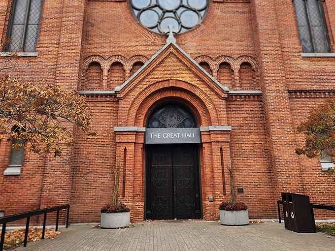 The Great Hall proves that traditional Romanesque architecture can hold its own, even when its modernist neighbor gets all the attention.