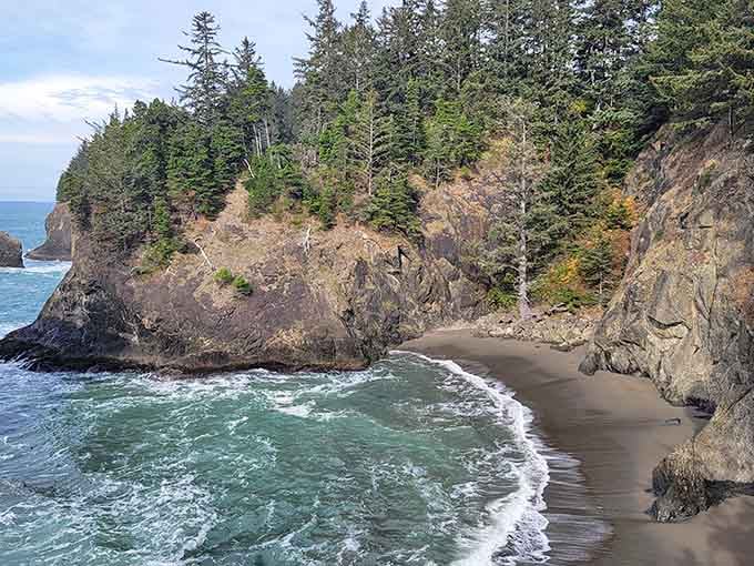 A hidden cove so perfectly tucked away, you'd think the cliffs were keeping it a secret on purpose.