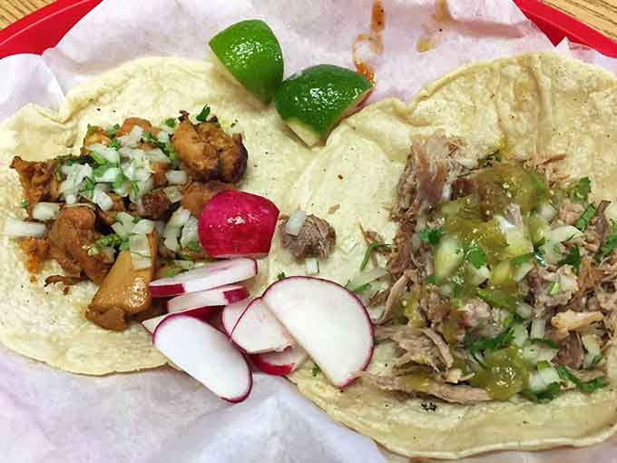 Two tacos, two different meats, one very important life decision. Spoiler alert, ordering both is always the correct answer.