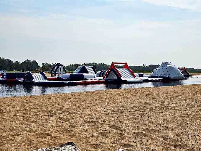When the river isn't enough, there's always the inflatable obstacle course waiting on shore. No excuses for boredom here.