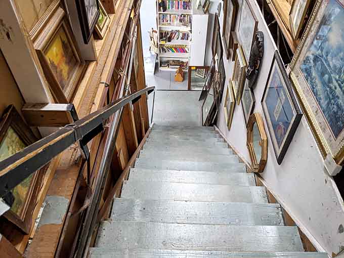 Descend these stairs to discover even more treasures, because apparently one floor of vintage goodness simply wasn't enough.