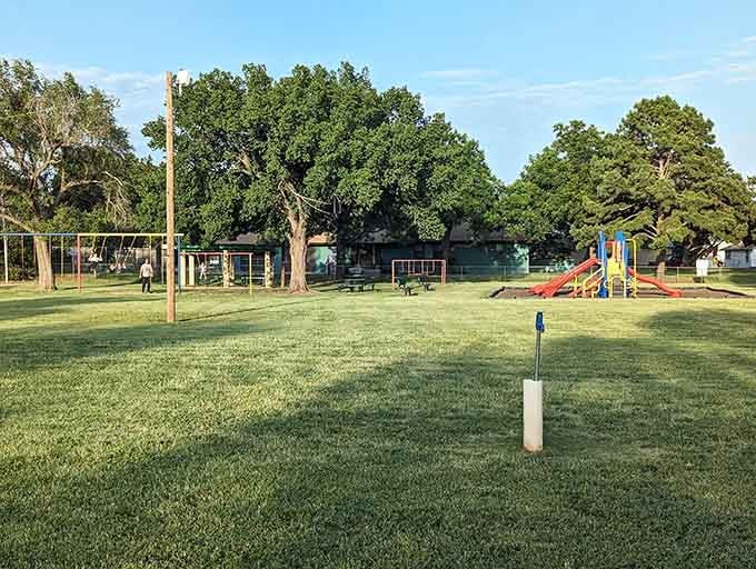 Elmore Park's lush green lawn glows golden in the late afternoon light, practically begging you to kick off your shoes.