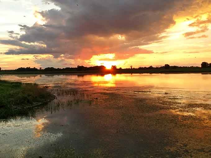 When the wetlands catch fire at sunset, no painting in any museum comes close to this.