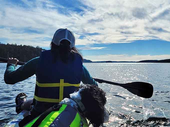 Paddling these calm waters with your best friend beats any gym membership, and the view's significantly better too.