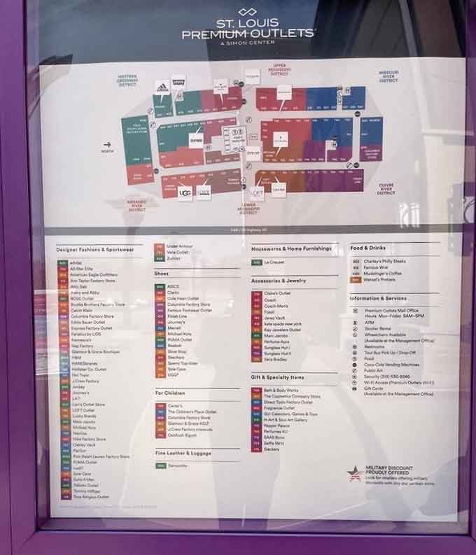 This color-coded directory is your treasure map to navigating over 90 stores without getting hopelessly lost.