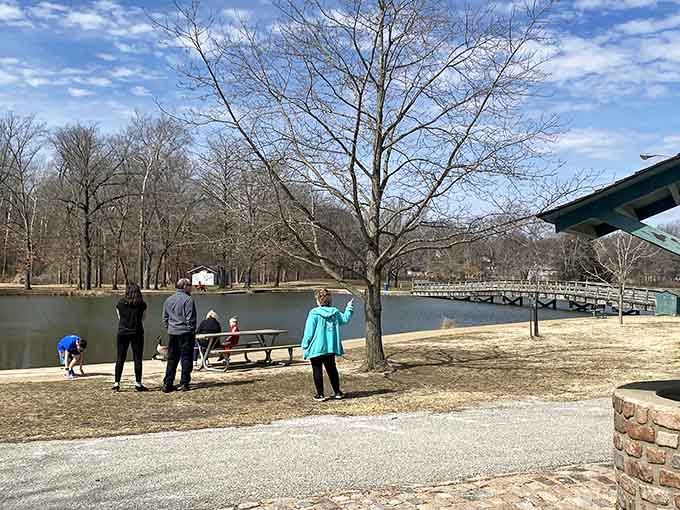 Early spring at the lake, where a small crowd gathers and nobody needs a reason beyond the view.
