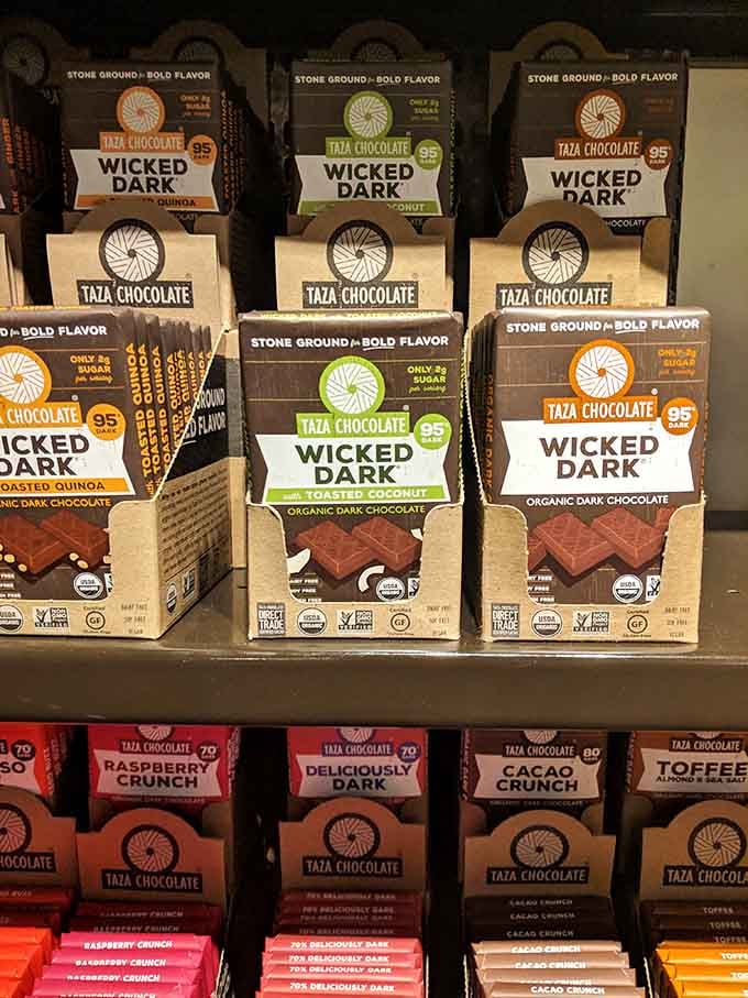 Wicked Dark at 95% cacao, alongside Raspberry Crunch and Cacao Crunch, bold choices for the adventurous palate.