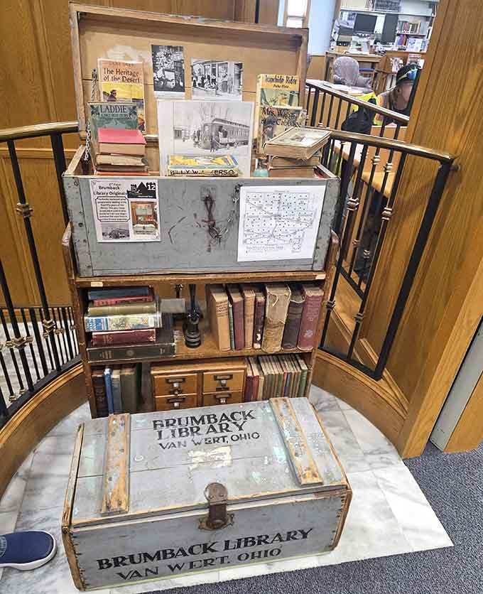 Original library artifacts proving that book delivery once required significantly more upper body strength than clicking "download."