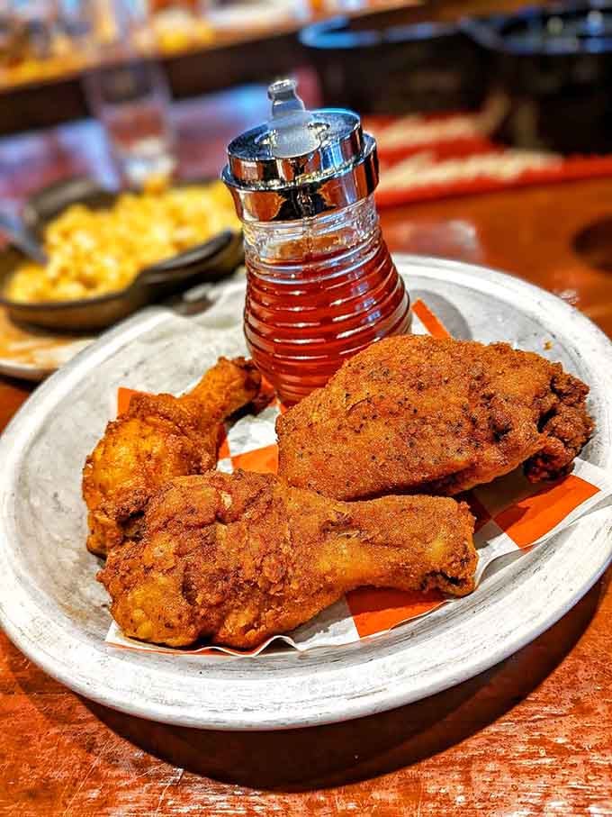 Fried chicken so crispy and golden, it practically demands its own photo shoot before you dig in.