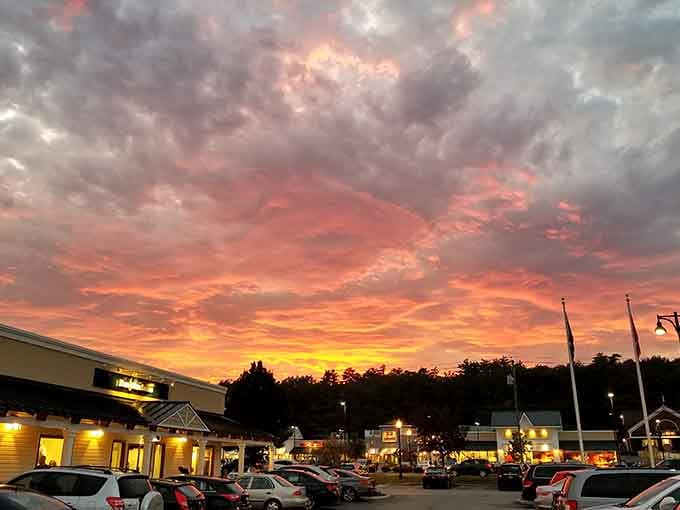 When the sunset puts on a show this spectacular, even dedicated shoppers pause to appreciate nature's free entertainment overhead.