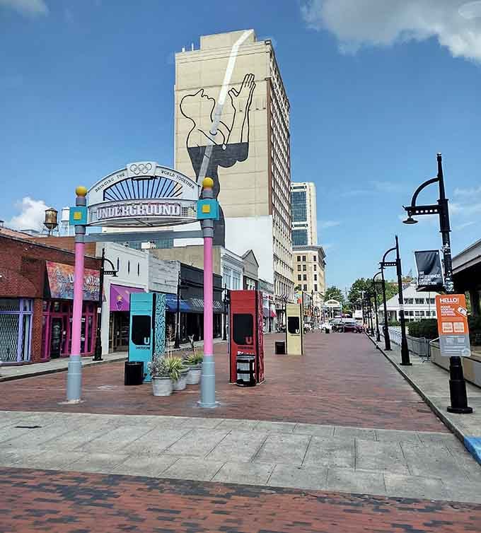 Underground Atlanta, where Olympic history and city grit share the same colorful block, looks even better from a trolley seat.
