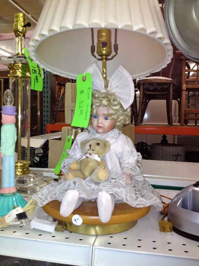 A porcelain doll lamp that is equal parts charming and conversation-starting, definitely the boldest lighting choice in the room.