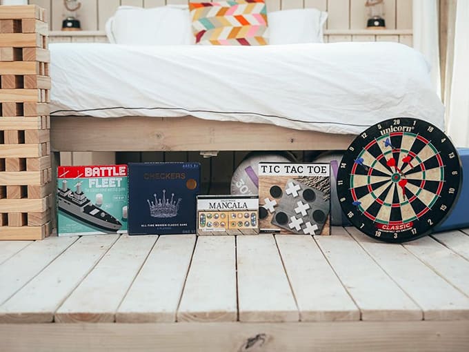 Battle Fleet, Checkers, Mancala, Tic Tac Toe, and a dartboard tucked under the bed. Game night just got a serious upgrade.