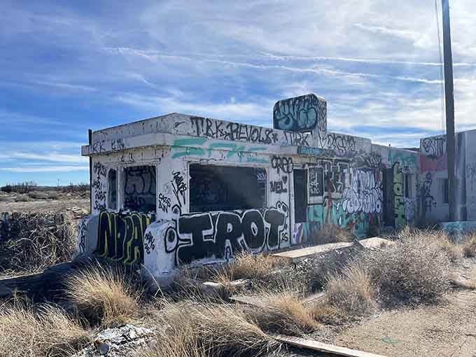 The main building complex sprawls across the desert like a concrete ghost town waiting for exploration.