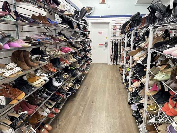 Boots, sneakers, heels, and sandals, all waiting patiently for someone new to take them somewhere great.
